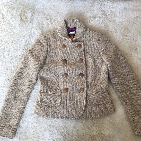 J. Crew | Jackets & Coats | J Crew Doublebreasted Tweed Jacket Tan ...